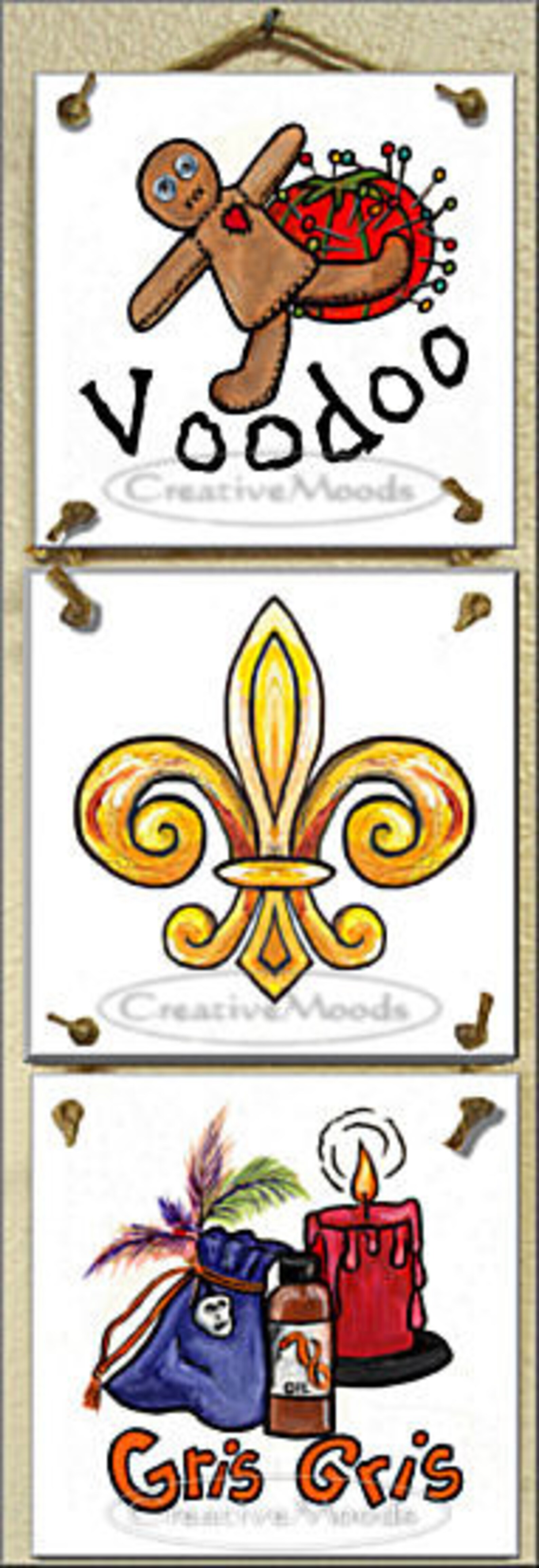 3 Tile Original Art Wall Decor New Orleans Voodoo Fleur De | Etsy