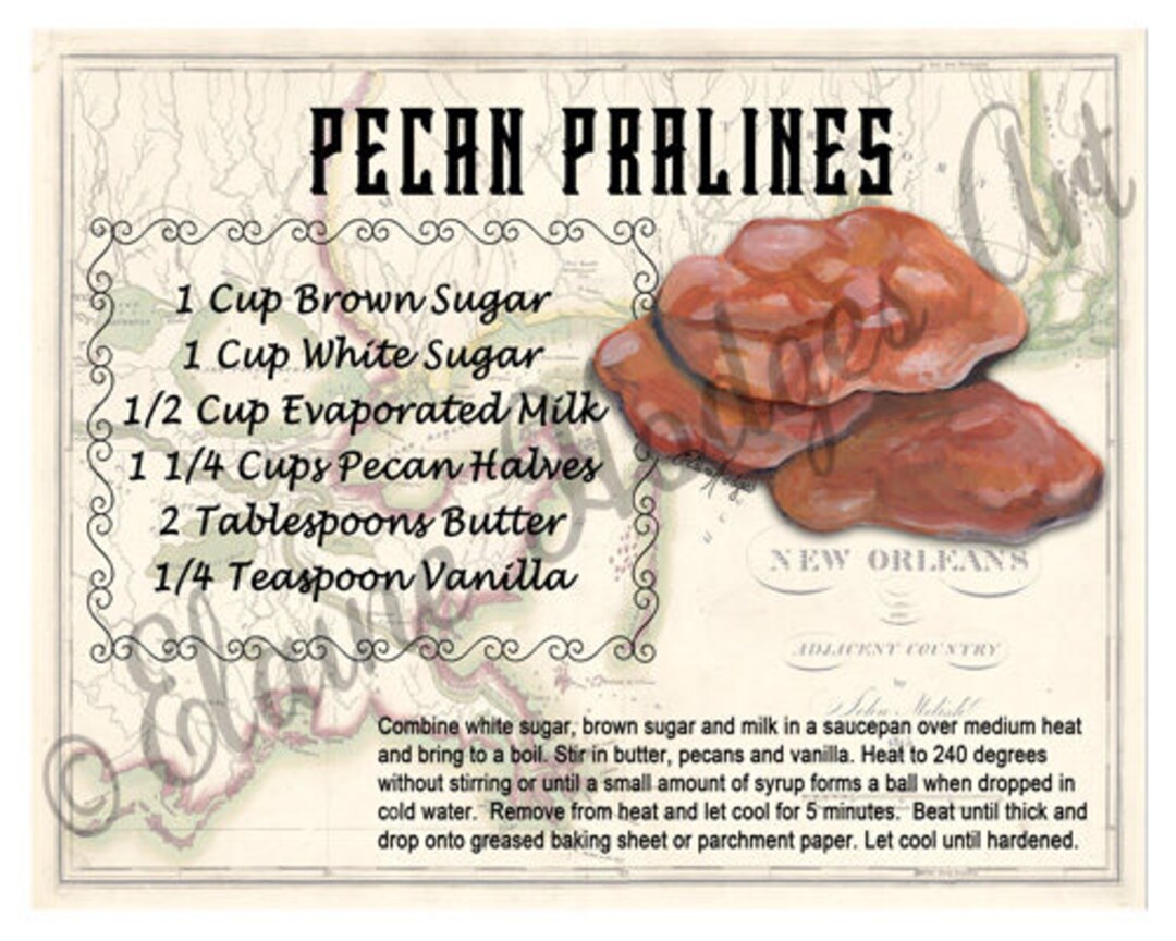 New Orleans Louisiana Pecan Praline Recipe, Map Art Print From Original ...