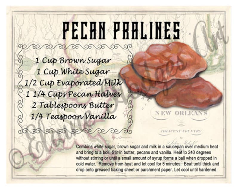New Orleans Louisiana Pecan Praline Recipe Map Art Print From - Etsy