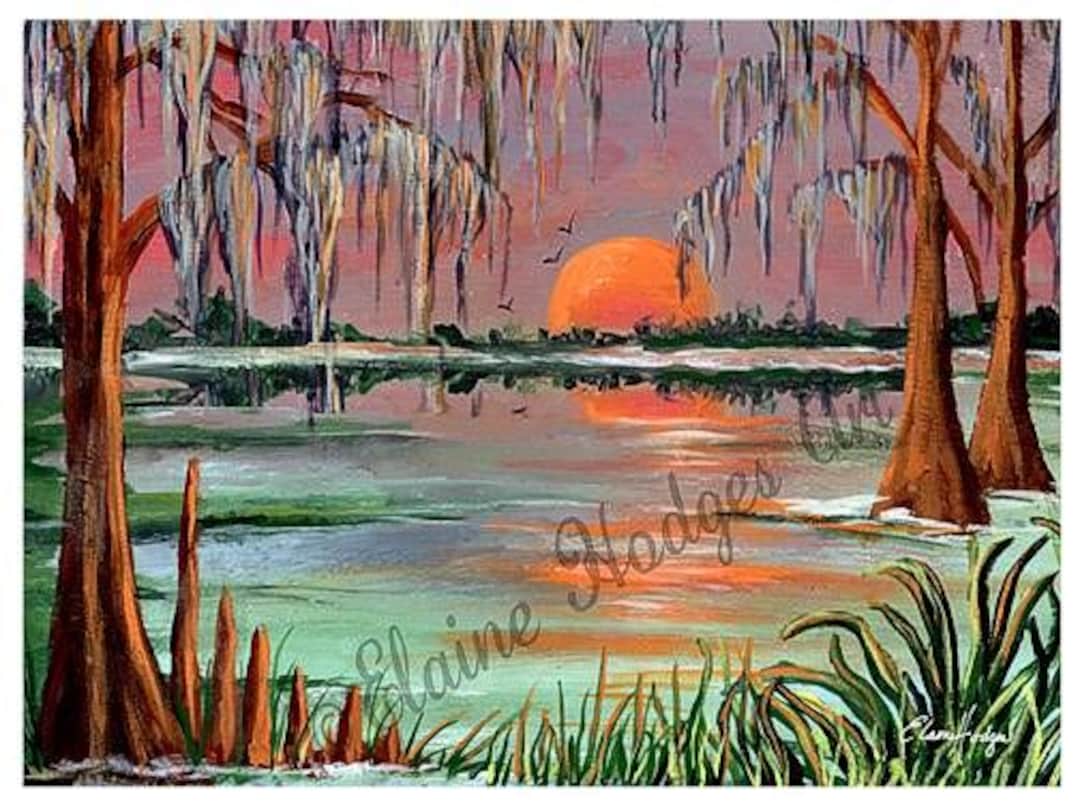 Bayou Swamp, Marsh, Sunset Art Print From Original Art - Etsy