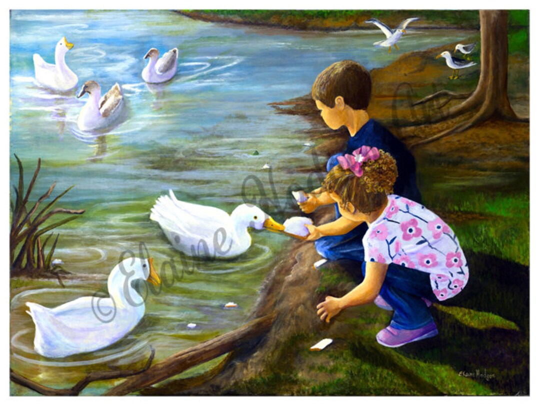 Bread and Quackers Ducks and Children Art Print From Original Artwork ...