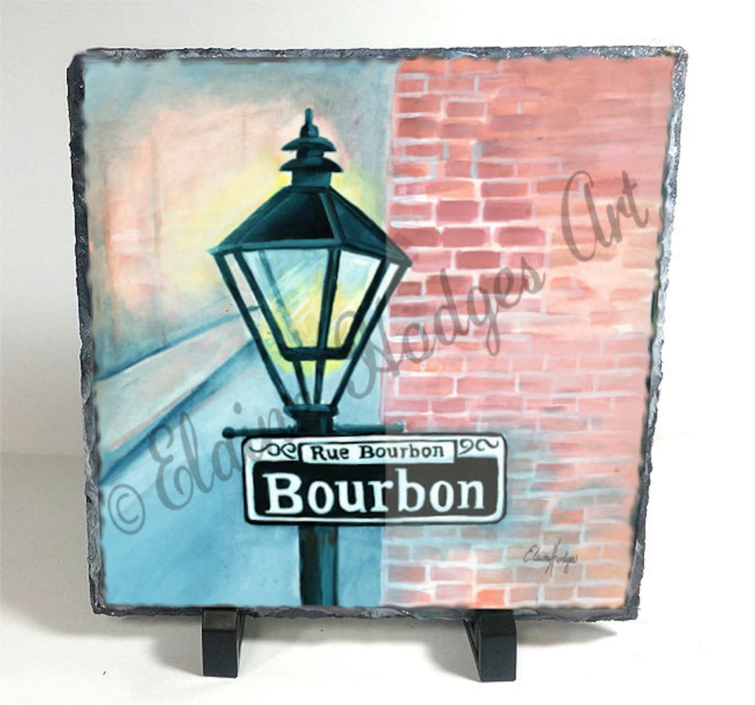 New Orleans Lamp Post Street Sign Slate 8x8, French Quarter Bourbon ...