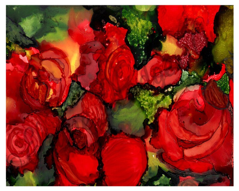 Red Roses Abstract Print From Original Artwork Alcohol Ink | Etsy