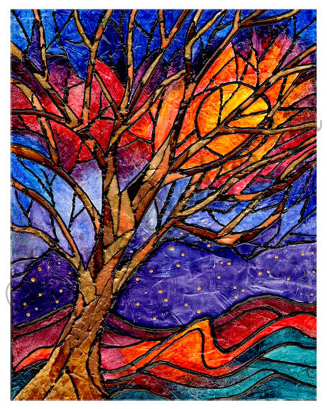 Stained Glass Tree Landscape Print From Original Art - Etsy