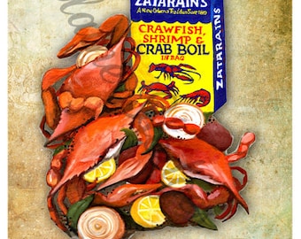 Boiled Crabs Crab Boil Art Print From Original Artwork | Etsy