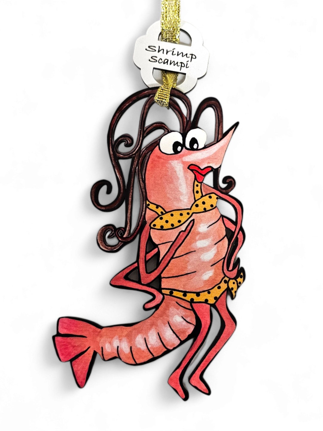 Shrimp Scampi Ornament Made From Original Art, Cute Lil Scamp in a ...