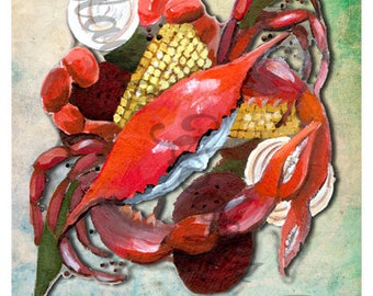Boiled Crabs Crab Boil Art Print From Original Artwork | Etsy