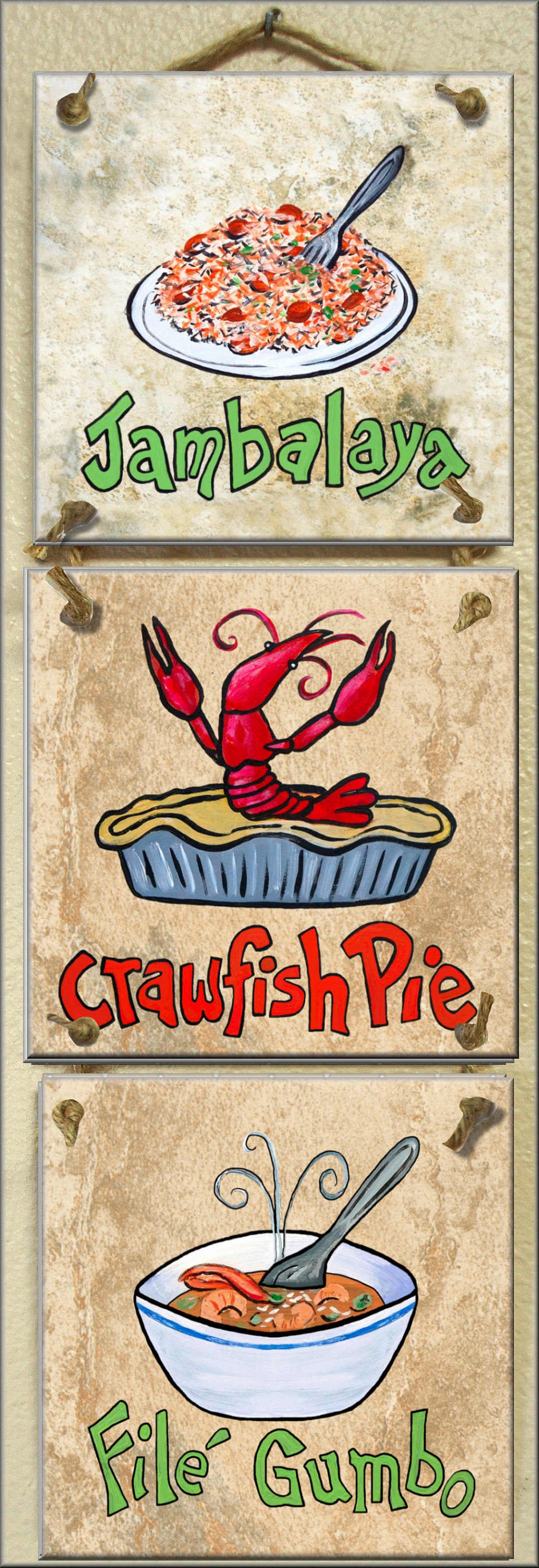 New Orleans, Louisiana Jambalaya, Crawfish Pie, Filet Gumbo Tile Set ...