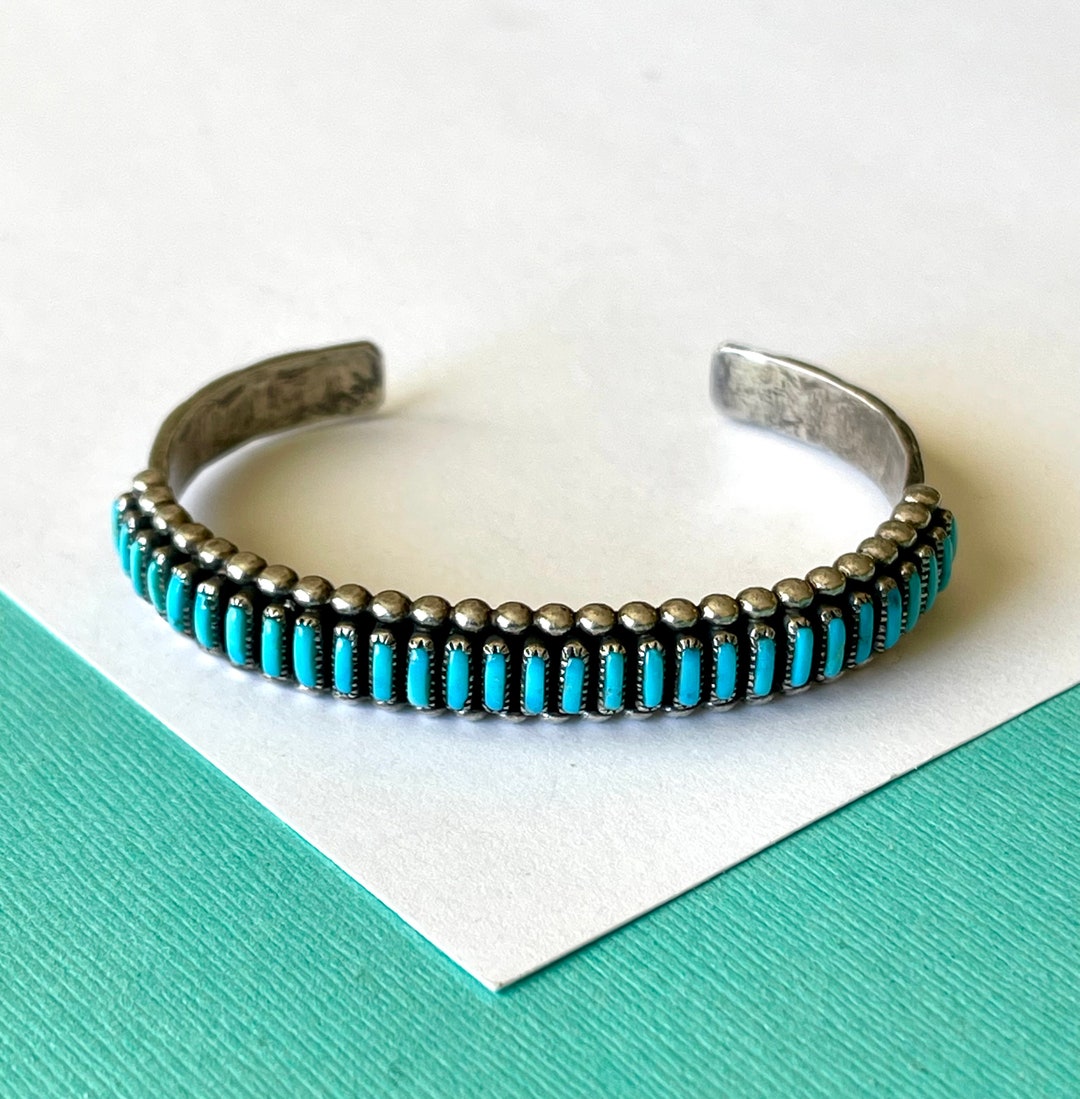 Signed Vintage Zuni Petit Point Turquoise and Sterling Silver Cuff by ...