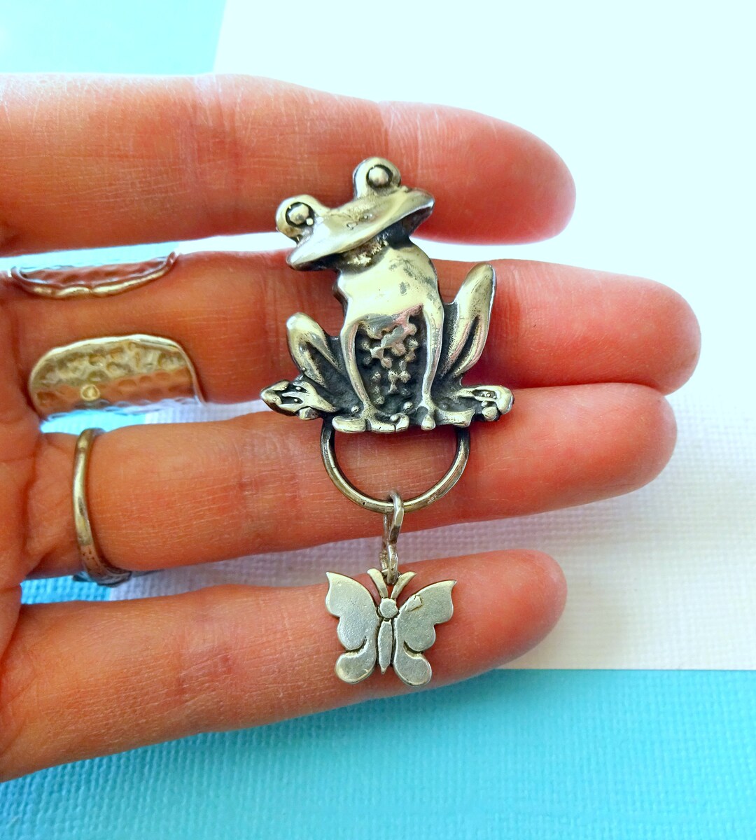 Vintage Mexican Sterling Silver Frog Charm Holder Brooch With Sterling ...