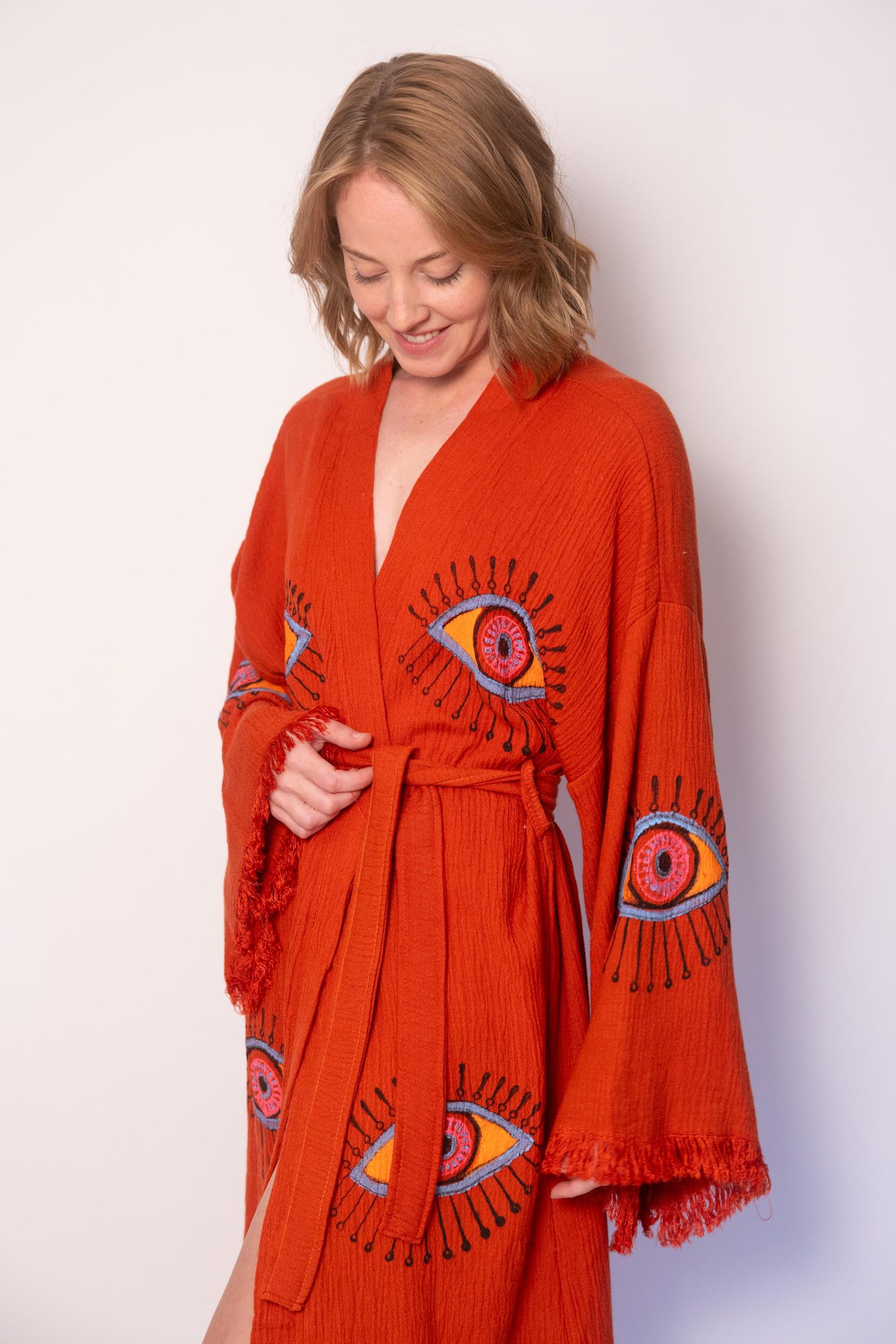 Handmade Evil Eye Robe: Organic Cotton Boho Kimono Bathrobe - Etsy