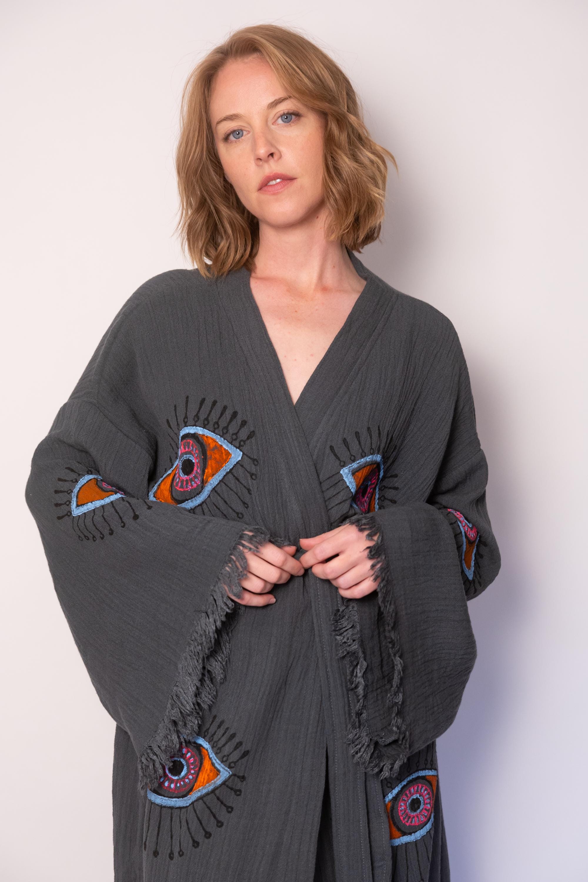 Handmade Evil Eye Robe: Organic Cotton Boho Kimono Bathrobe - Etsy