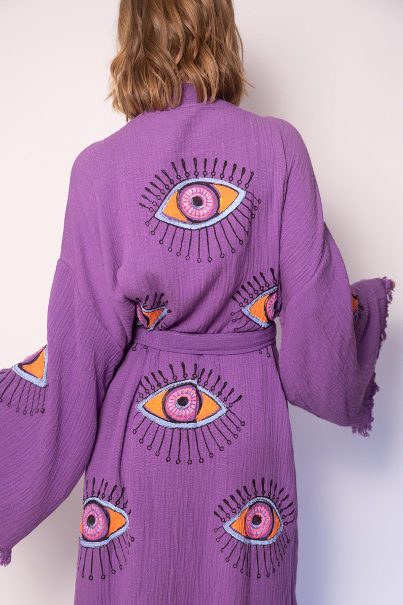 Handmade Evil Eye Robe: Organic Cotton Boho Kimono Bathrobe - Etsy