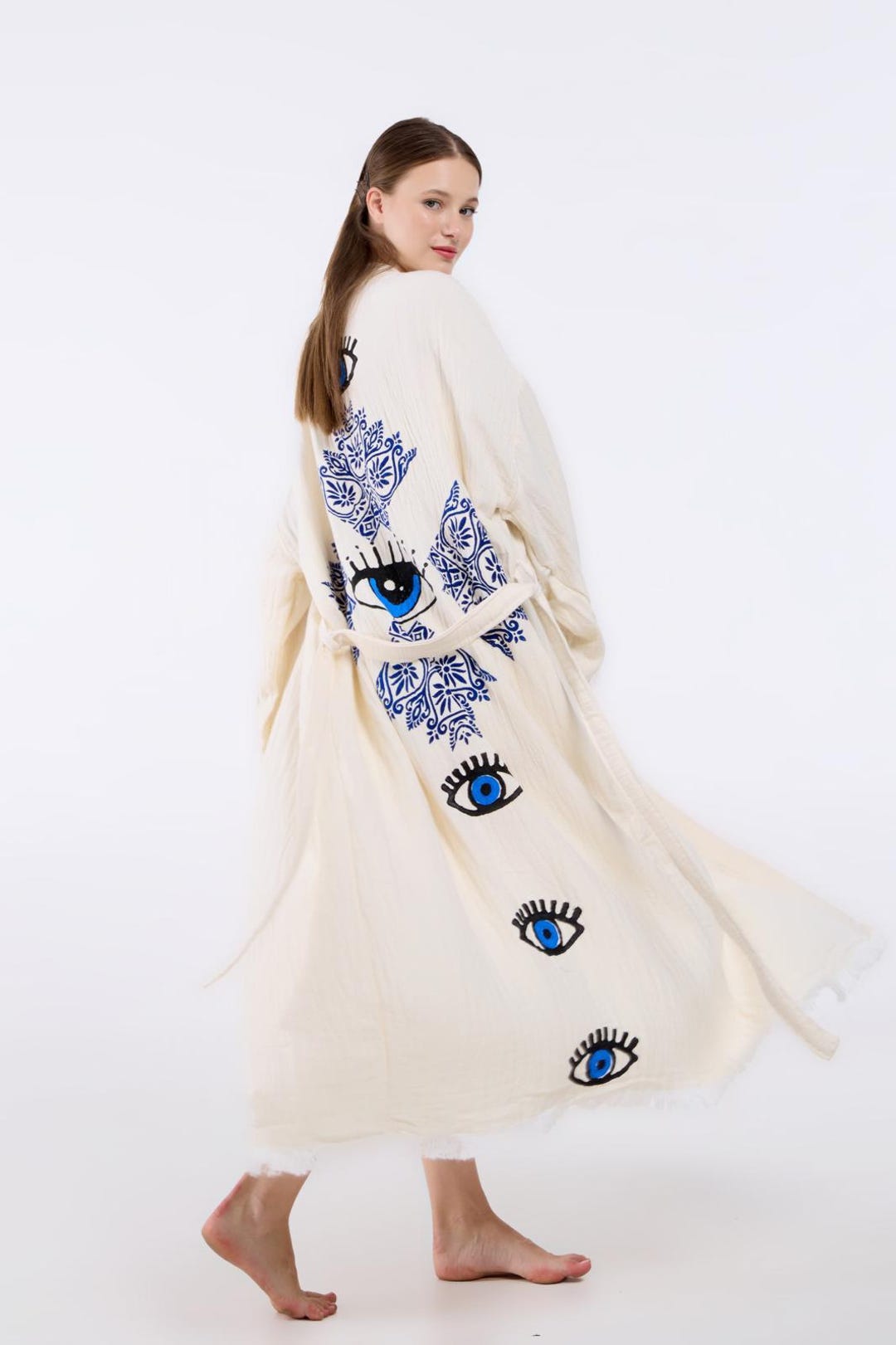 Evil Eye Robe,cotton Robe,handmade Muslin Kimono, Ethnic Evil Eye Robe ...