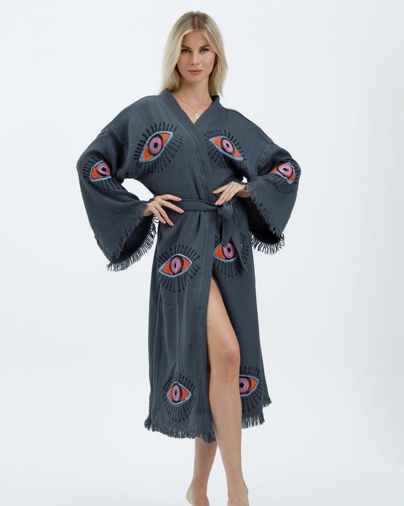 Organic Cotton Evil Eye Robe: Turkish Muslin Kaftan - Etsy