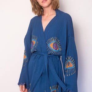 Handmade Evil Eye Robe: Organic Cotton Boho Kimono Bathrobe - Etsy