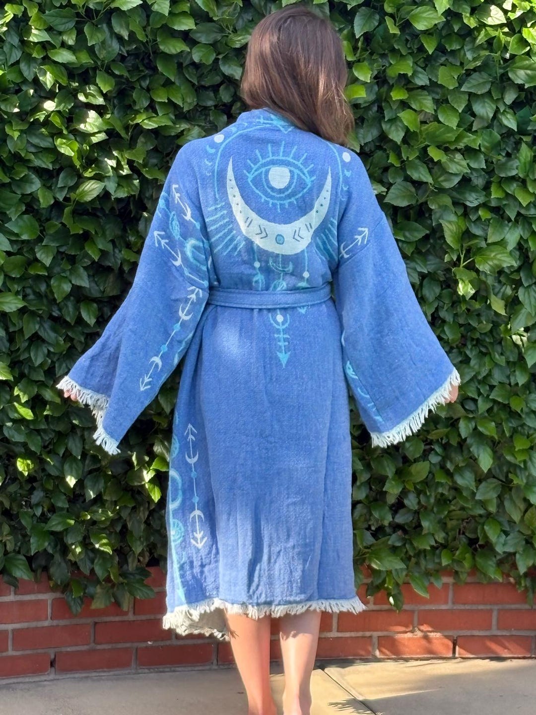 Soft Woven Cotton Evil Eye Robe in Arrow Design, Bohemian Style Robe ...