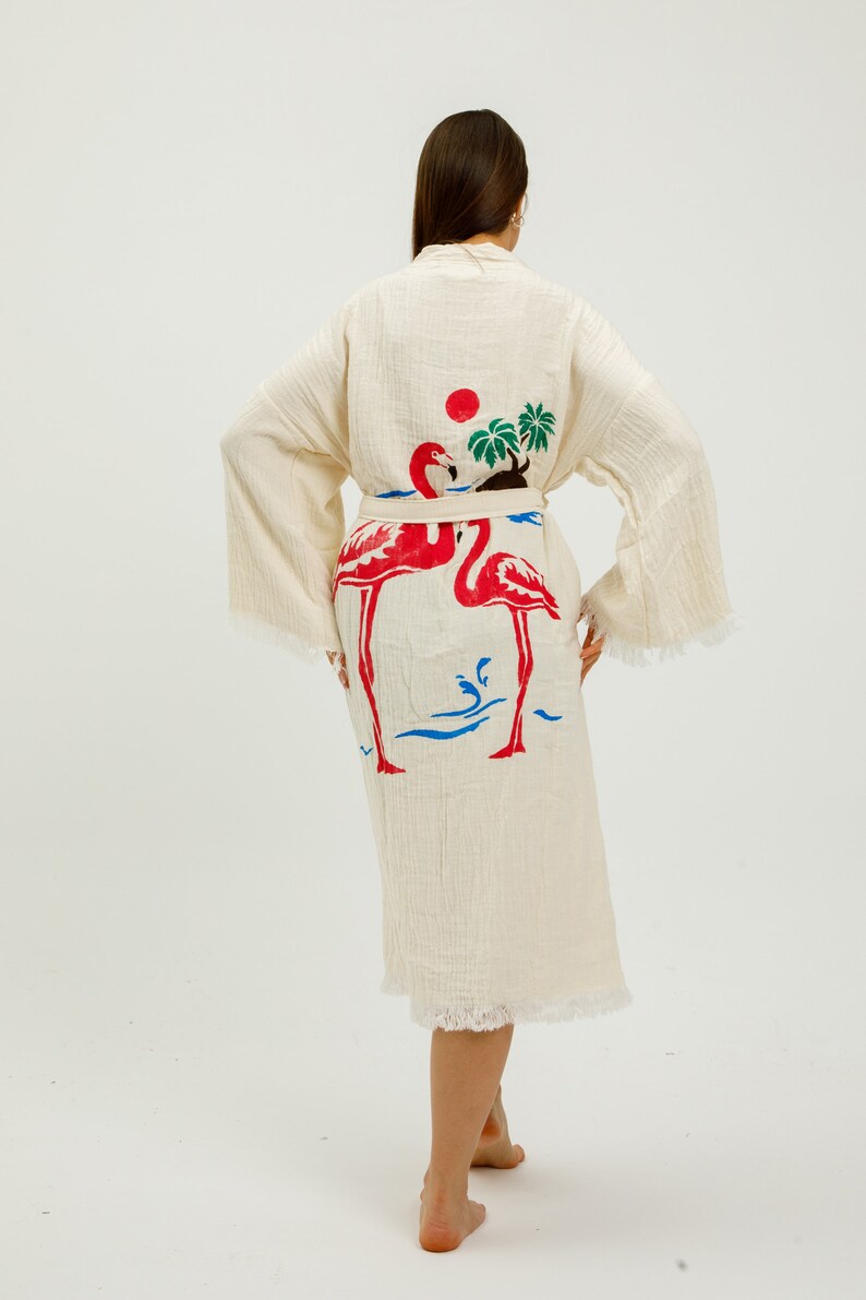 Organic Flamingo Print Kimono, Ethnic Kaftan,organic Cotton Bathrobe ...