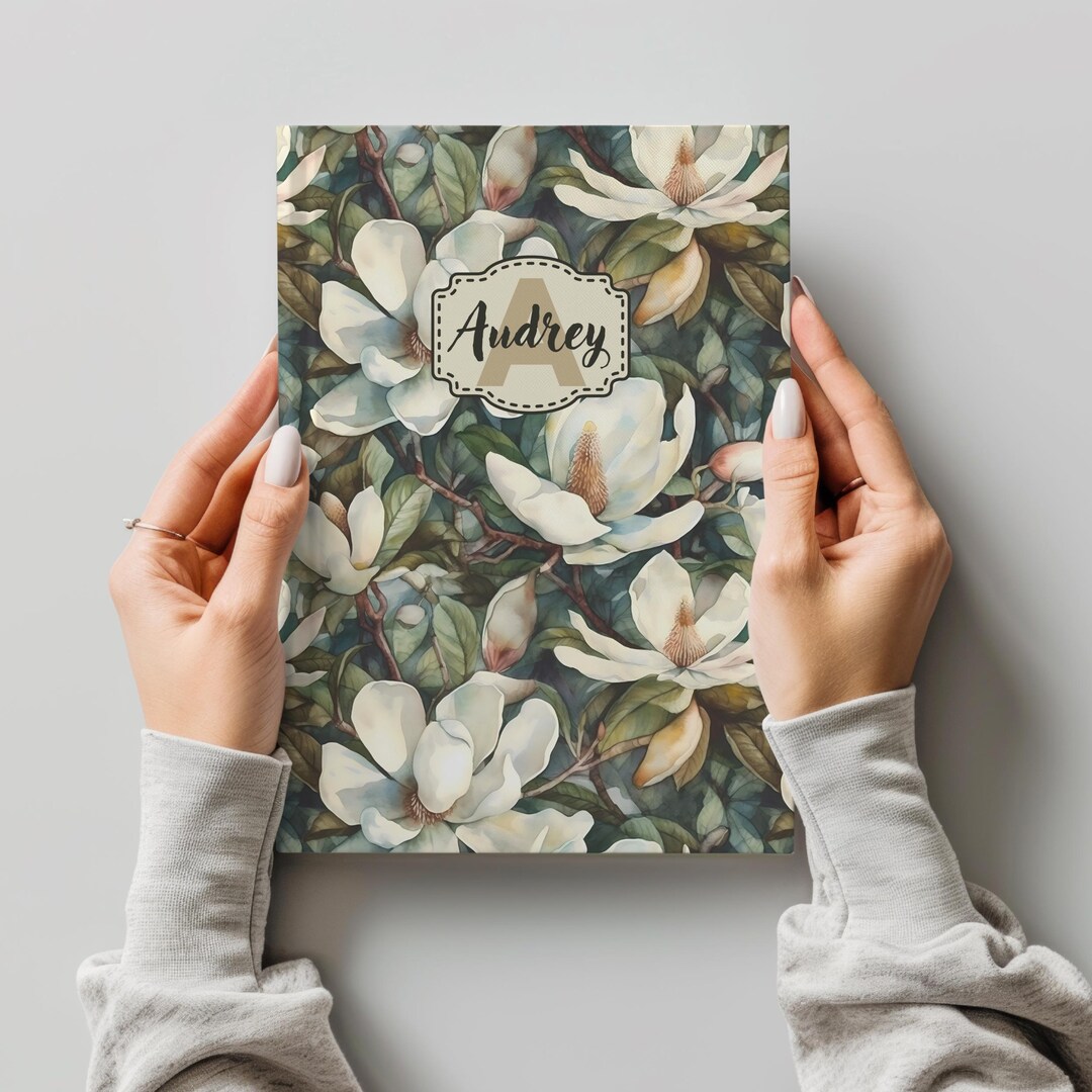 Personalized Magnolia Floral Journal: Elegant Matte Hardcover Notebook ...