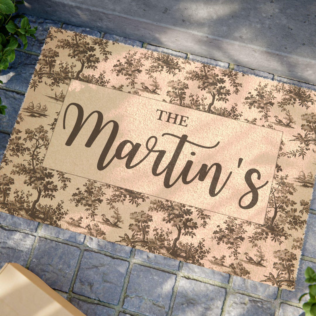 Toile Doormat, Personalized French Floral Design Rug, Custom Front Door ...