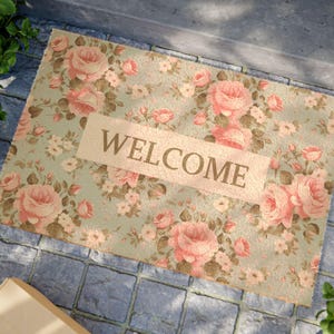 Cottagecore Welcome Doormat, Shabby Chic Rose Floral Entry Rug, English ...