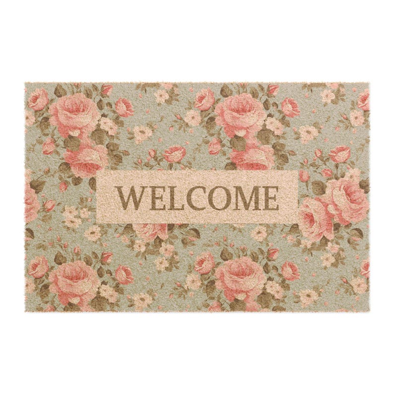Cottagecore Welcome Doormat, Shabby Chic Rose Floral Entry Rug, English ...