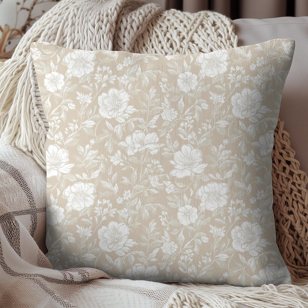 Vintage White Rose Floral Square Pillowcase | Throw Pillow for Couch ...