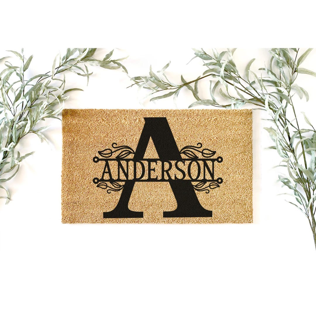 Personalized Monogram Welcome Mat, Housewarming Gift, Floral Split ...