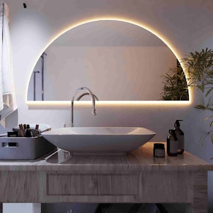 Half Round Led Illuminated Wall Mirror - Bathroom Half Moon Decor Led ...