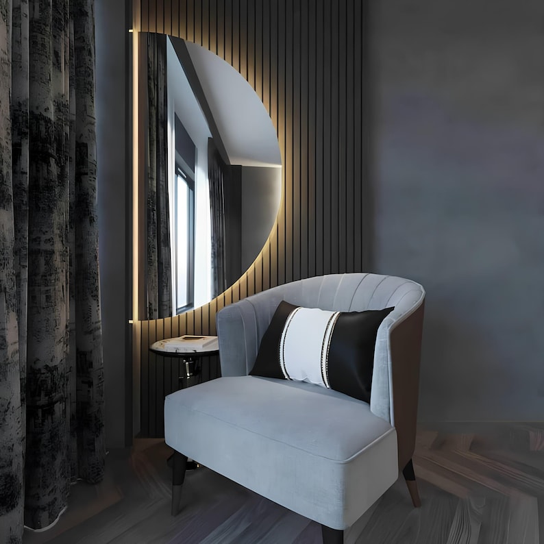 Moon Led Bathroom Mirror - Half Round Led Light Wall Mirror - Circle ...