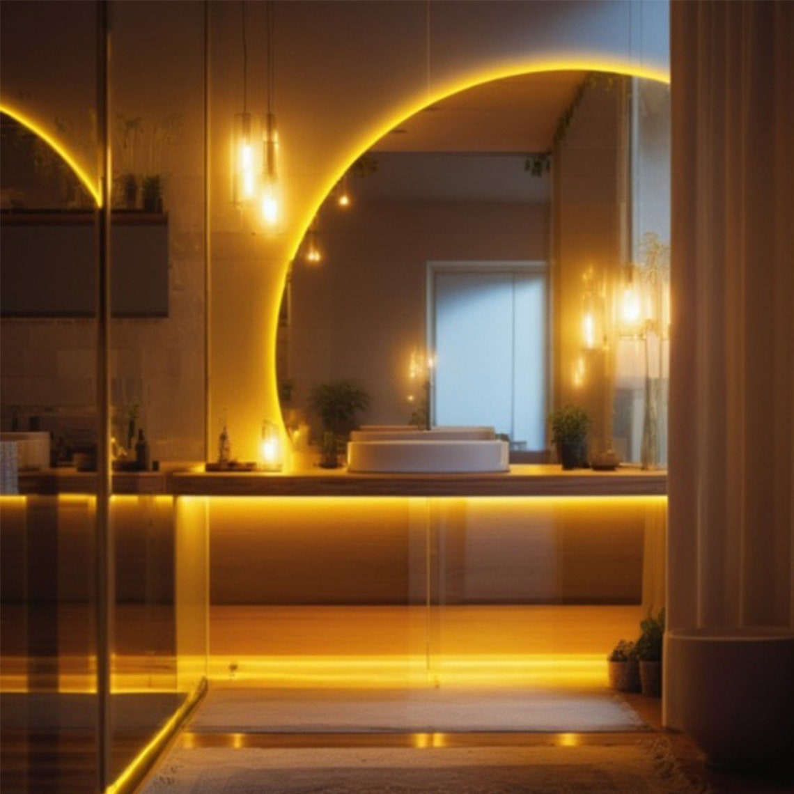Half Circle Illuminated Mirror - Led Makeup Bathroom Mirror - Semi ...