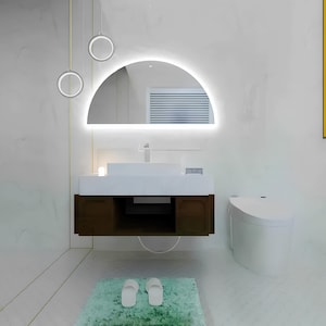 Half Round Led Illuminated Wall Mirror - Bathroom Half Moon Decor Led ...