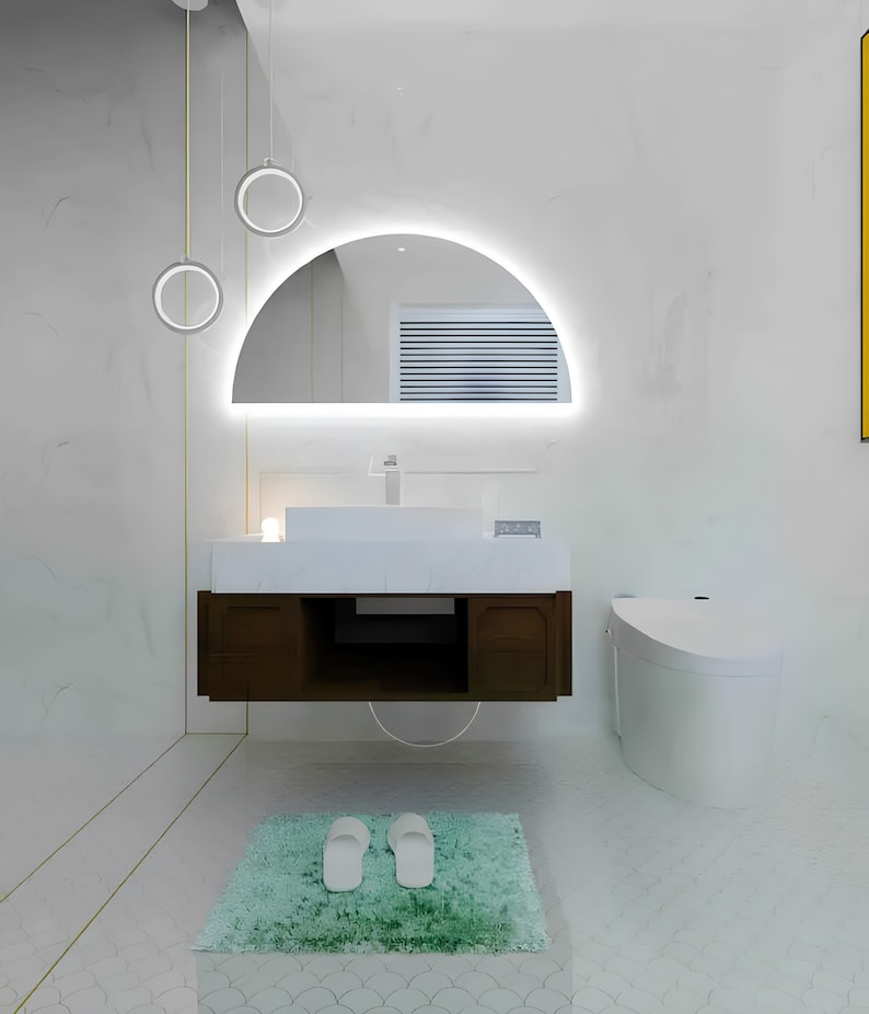 Semi Circle Led Washbasin Mirror - Bathroom Half Moon Decor Led Mirror ...