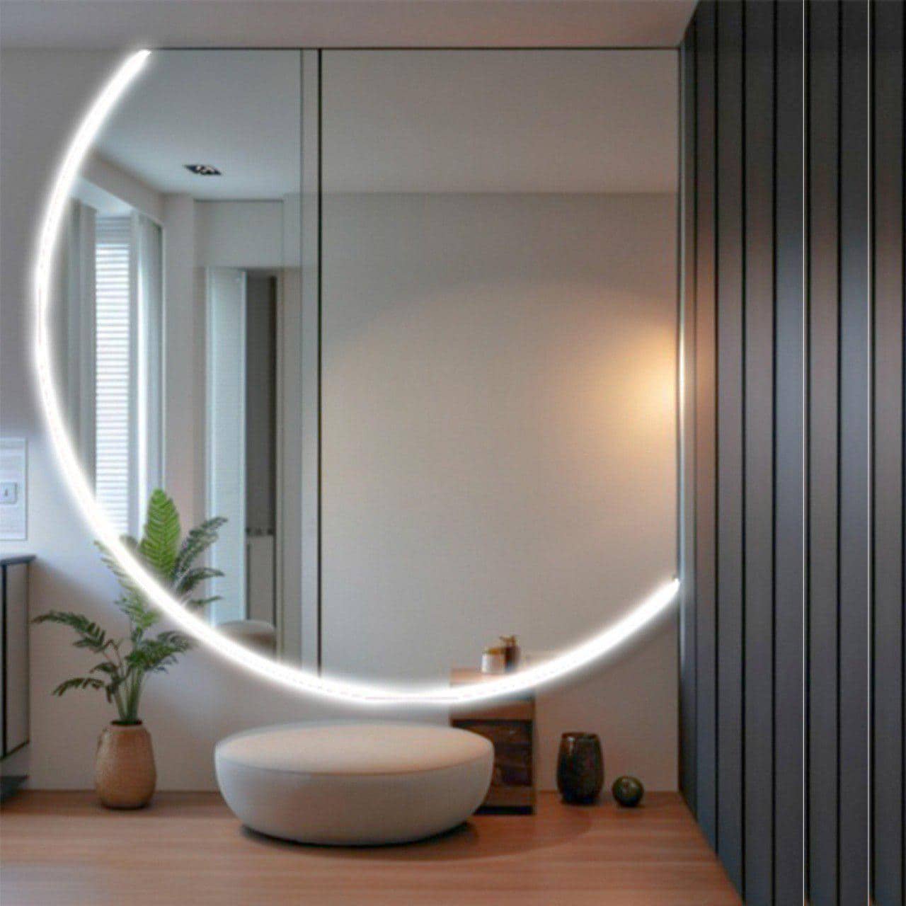 Half Moon Washbasin LED Mirror Half Circle Bathroom Decor Light Mirror ...