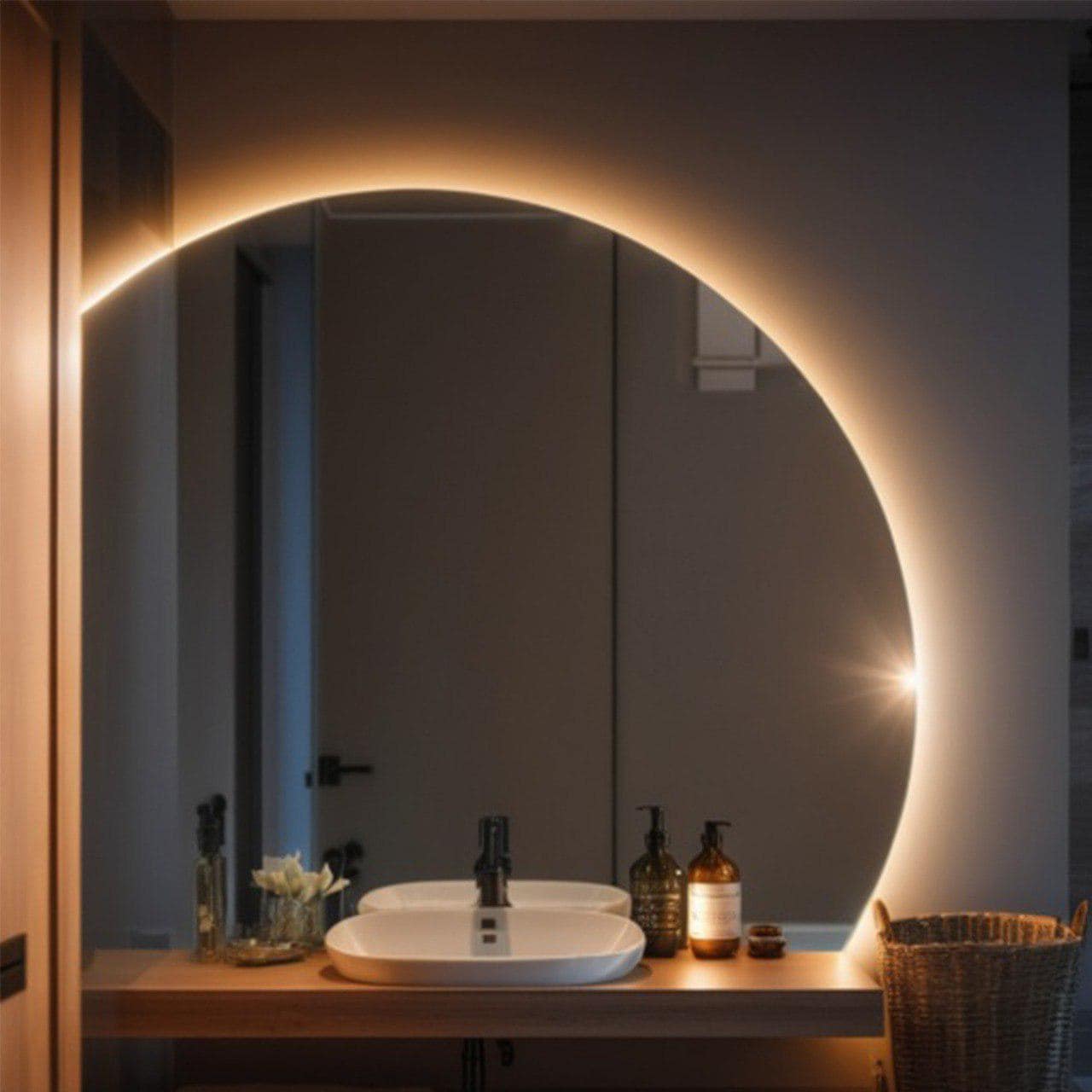 Half Moon Washbasin LED Mirror - Half Circle Bathroom Decor Light ...