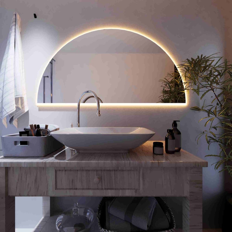Moon Led Bathroom Mirror - Half Round Led Light Wall Mirror - Circle ...