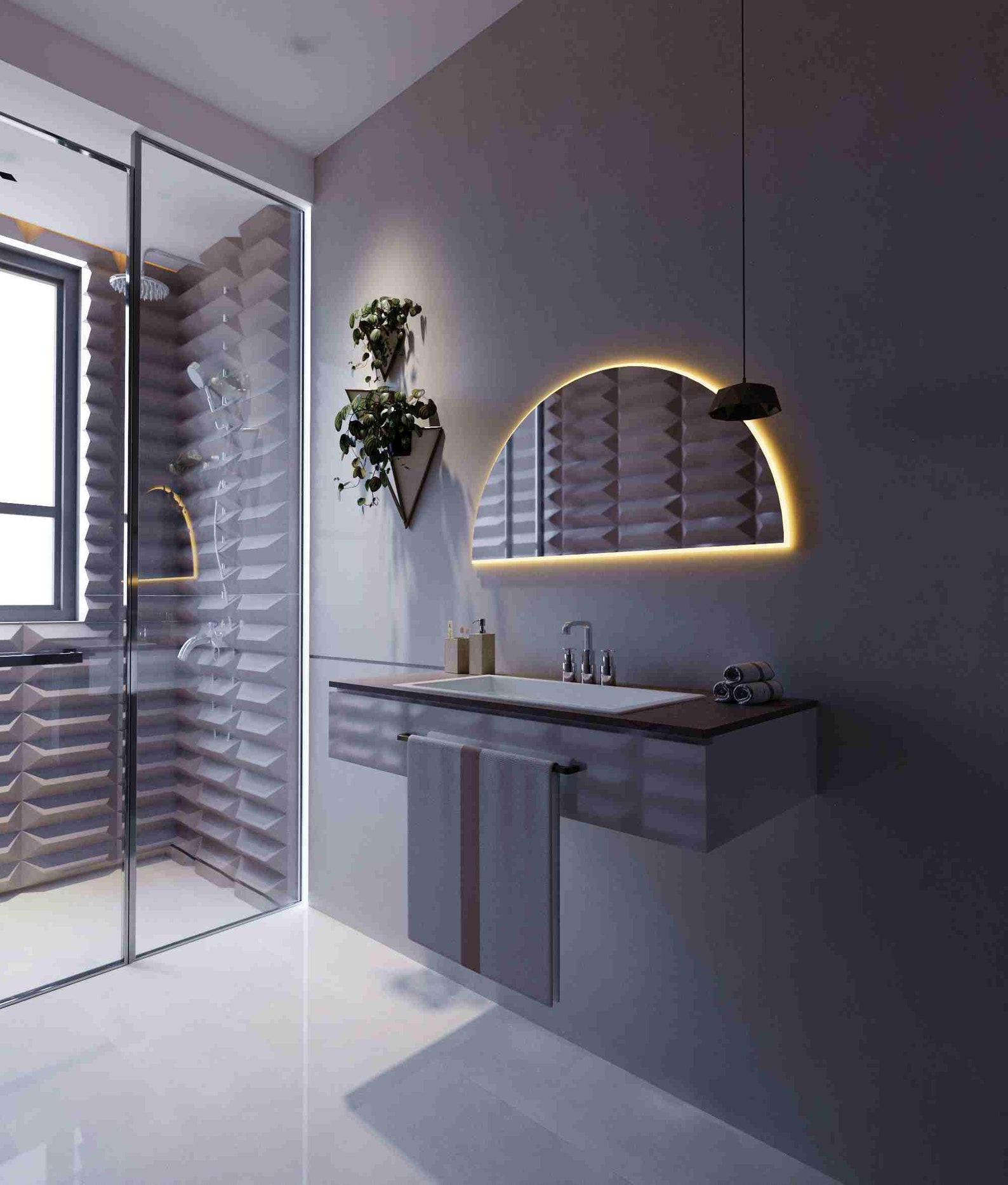 Semi Circle Led Washbasin Mirror - Bathroom Half Moon Decor Led Mirror ...