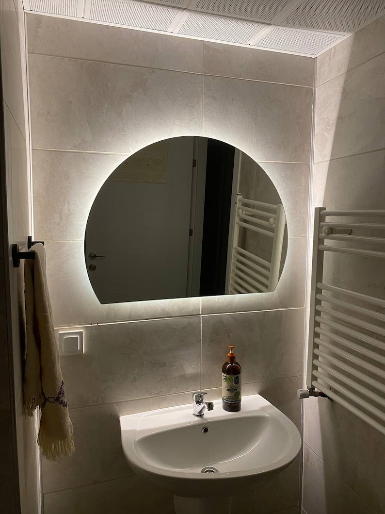 Half Moon Backlit Wall LED Mirror Half Moon Large Mirror With LED Light ...