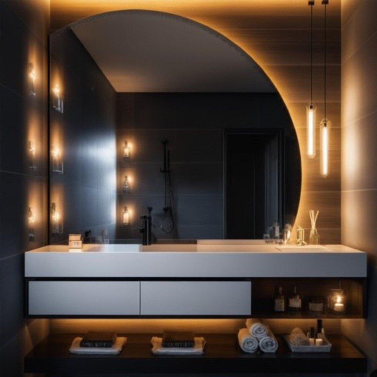 Half Circle Led Bathroom Mirror - Semi Circle Washbasin Large Mirror ...