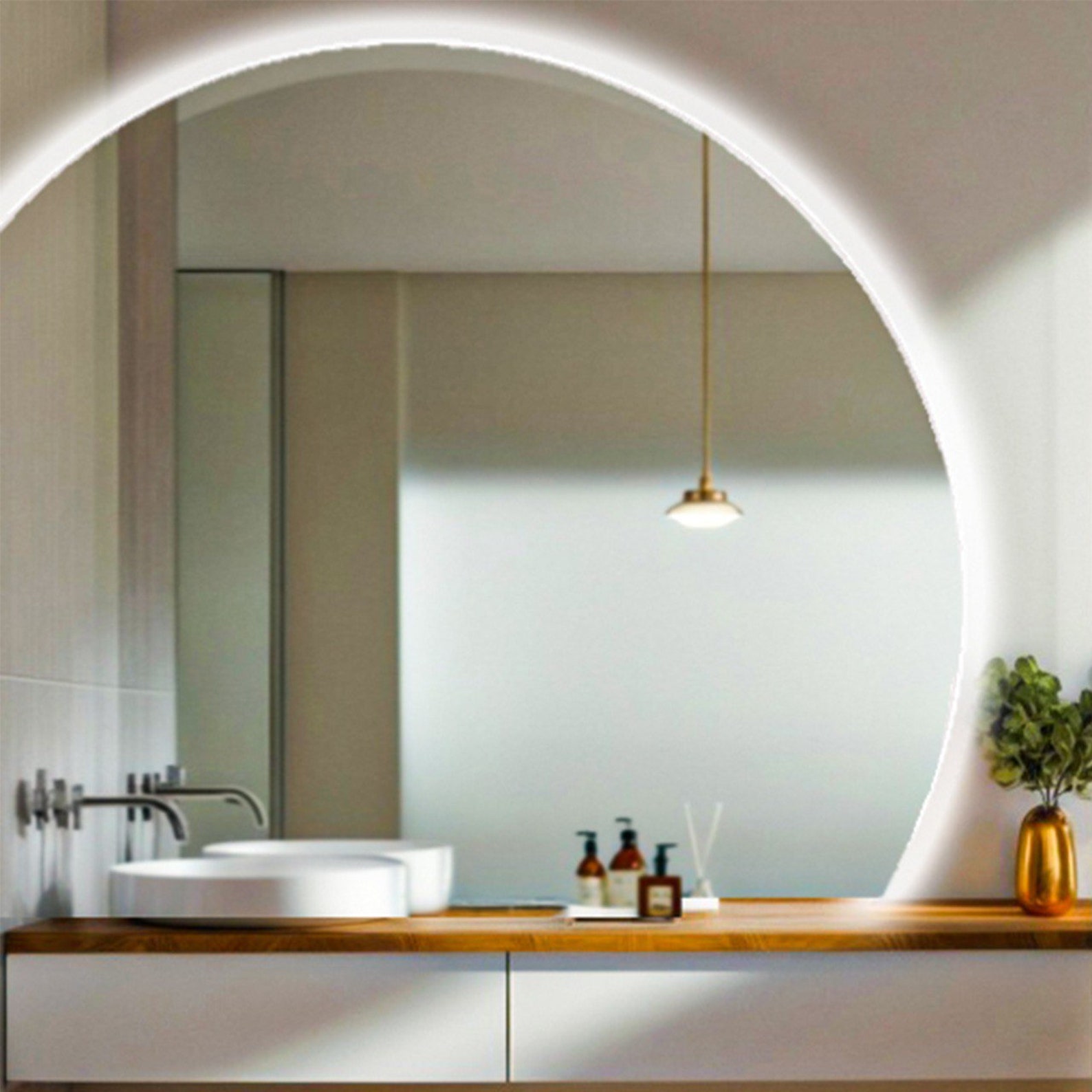 Half Circle Led Bathroom Mirror - Semi Circle Washbasin Large Mirror ...