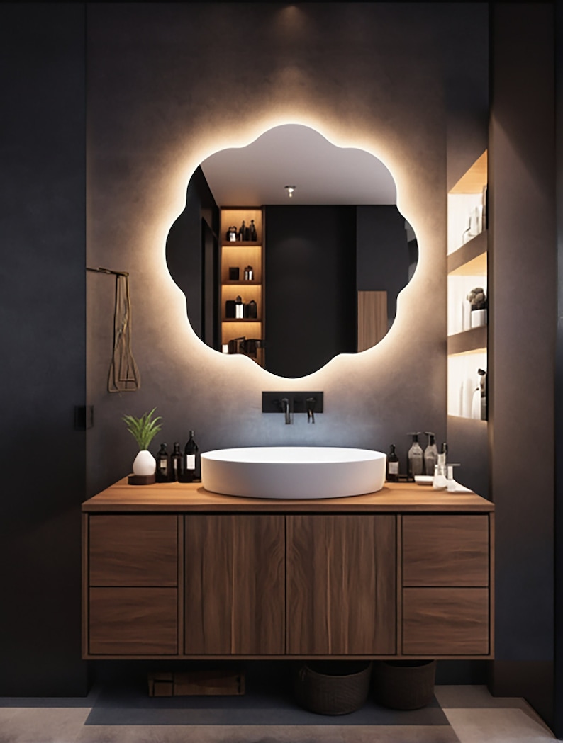 Led Lighted Round Decor Mirror - Bathroom Circle Above Sink Mirror ...