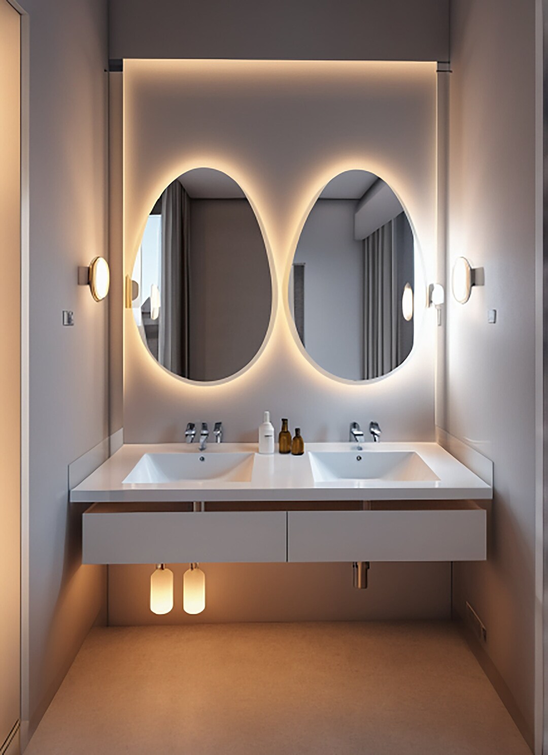 Set of Led Irregular Aesthetic Mirror for Bathroom - Asymmetrical ...