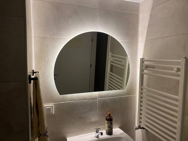 Half Circle LED Lighted Bathroom Mirror Half Moon Large Mirror With LED ...
