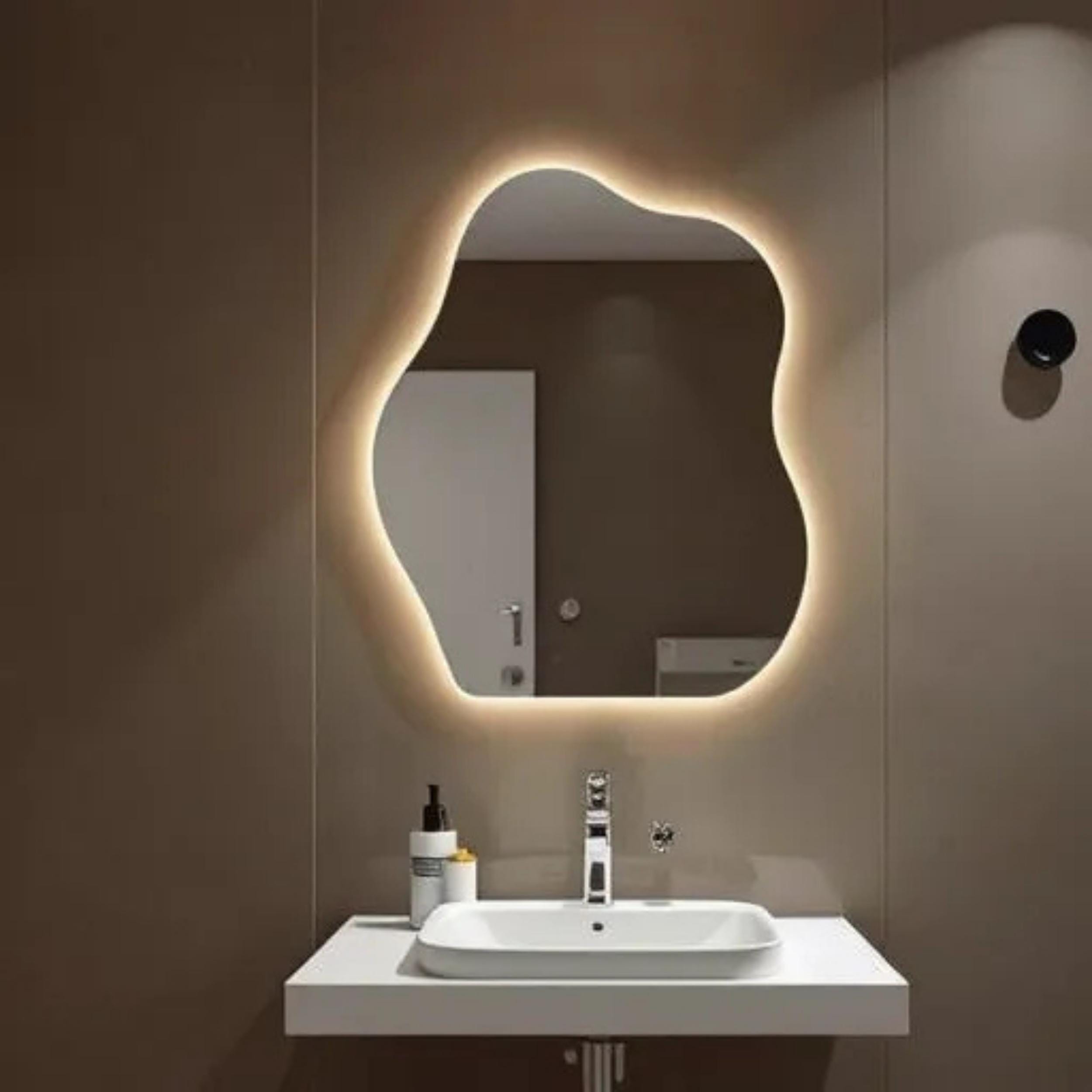 Wave Bathroom Led Mirror Irregular Backlit Lighted Mirror Luxury Makeup ...