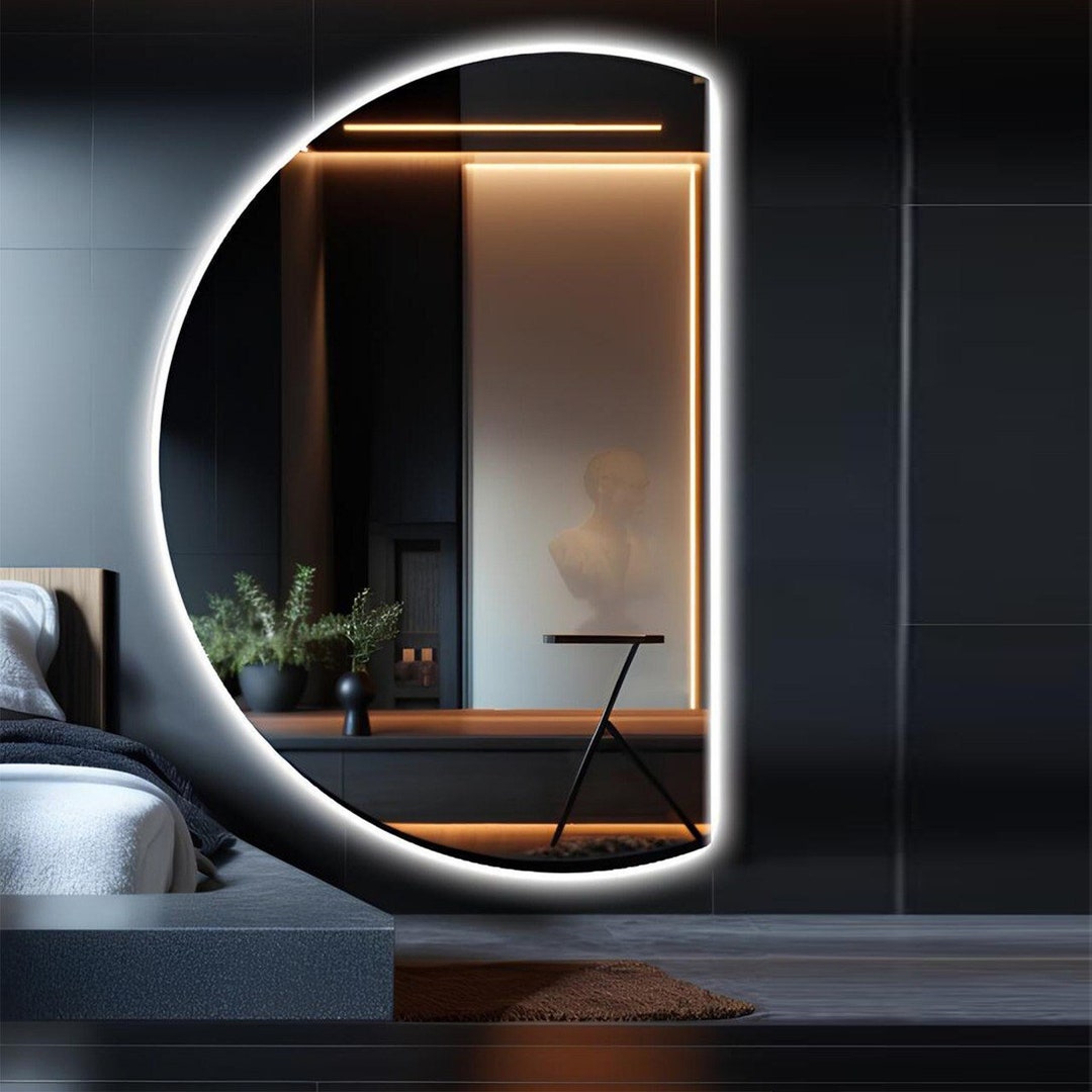 Half Moon Backlit Wall LED Mirror - Half Moon Large Mirror With LED ...