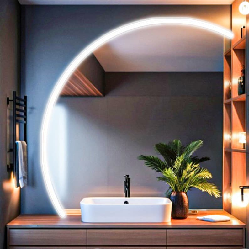 Half Circle Led Bathroom Mirror - Semi Circle Washbasin Large Mirror ...