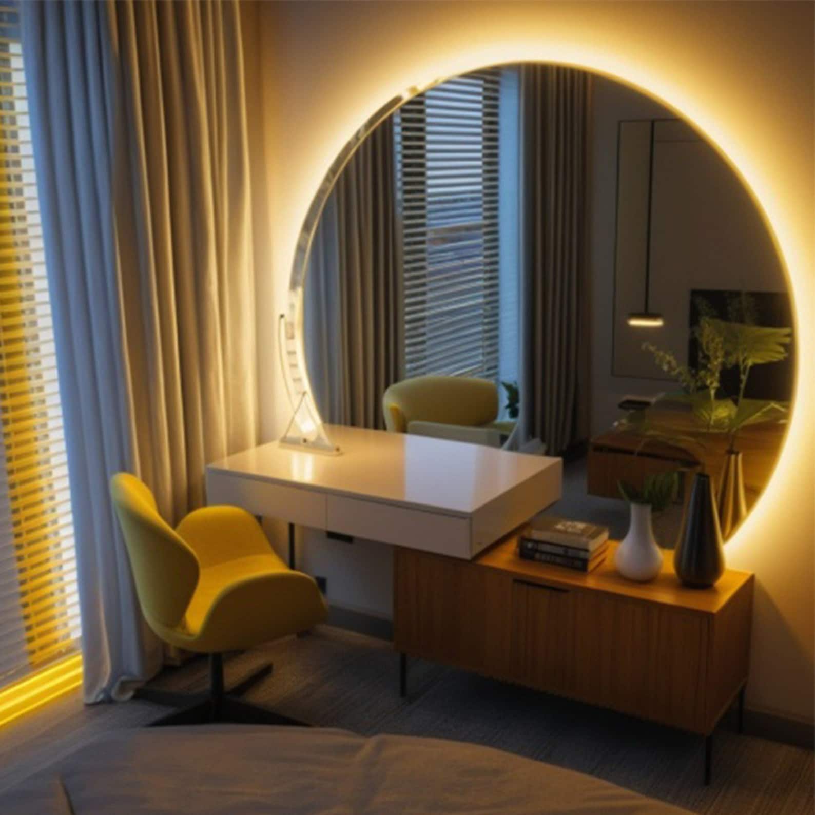 Half Moon Backlit Wall LED Mirror Half Moon Large Mirror With LED Light ...