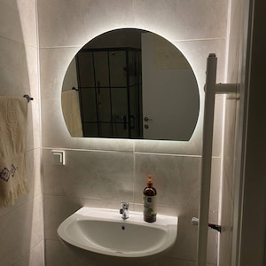 Half Moon Backlit Wall LED Mirror - Half Moon Large Mirror With LED ...