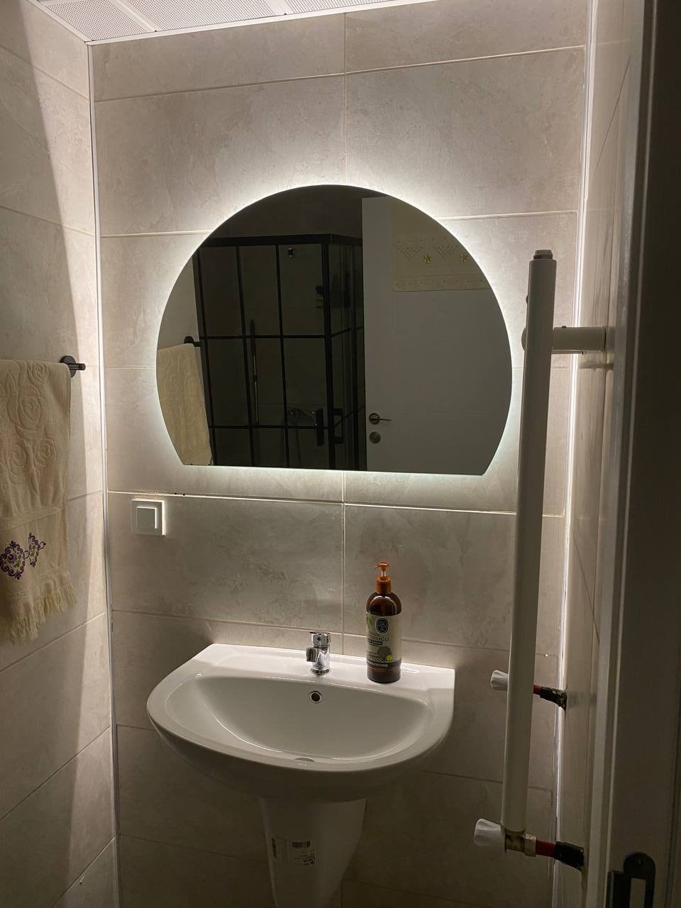 Half Moon Backlit Wall LED Mirror Half Moon Large Mirror With LED Light ...