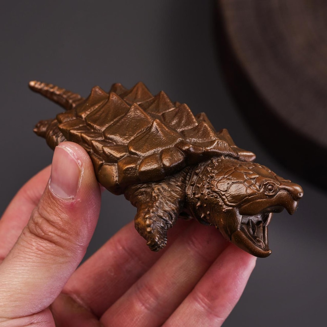Alligator Snapping Turtle Bronze Statue, Solid Cast Tortoise Figurine ...